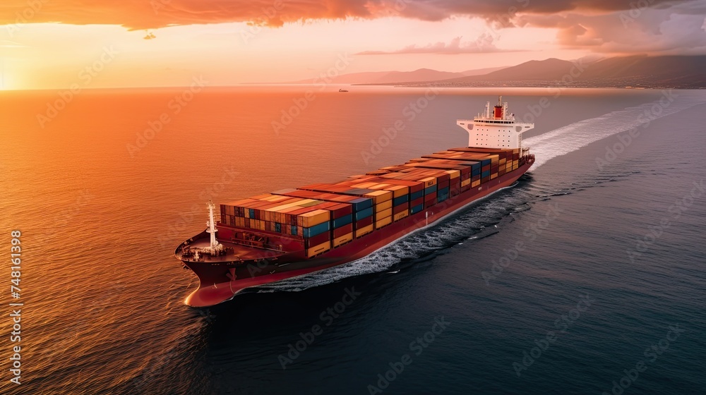 Container ships, business logistics import and export freight ...