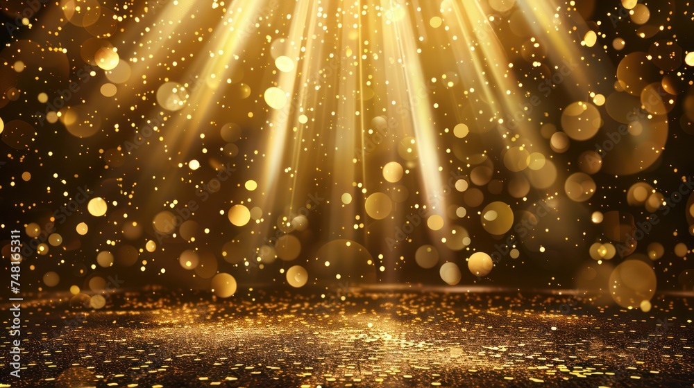 Golden light rays illuminate the background scene, resembling an award ...