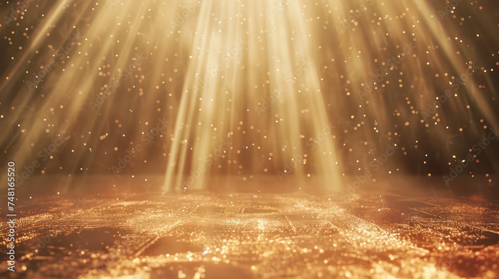 Golden light rays scene background resembling an award stage with rays ...