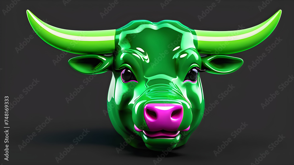Green Bull cartoon. an animal green bull emoji on black background ...