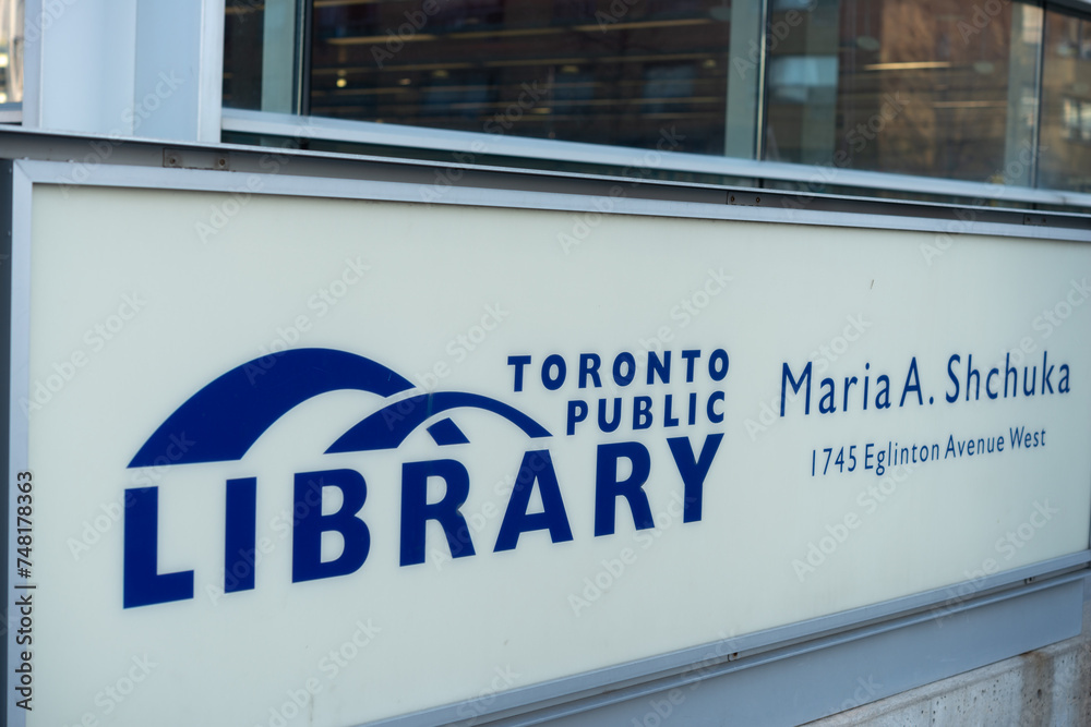 sign outside Toronto Public Library, Maria A. Shchuka Branch, located ...