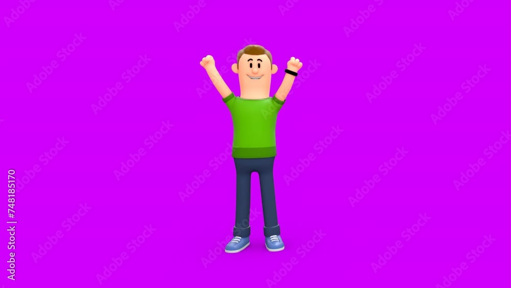 Cartoon Animated 3D Man Is Very Happy and Jumping Stock Video | Adobe Stock