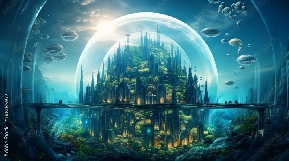 Concept art of Atlantis. Lost underwater city of Atlantis. Greek myth ...