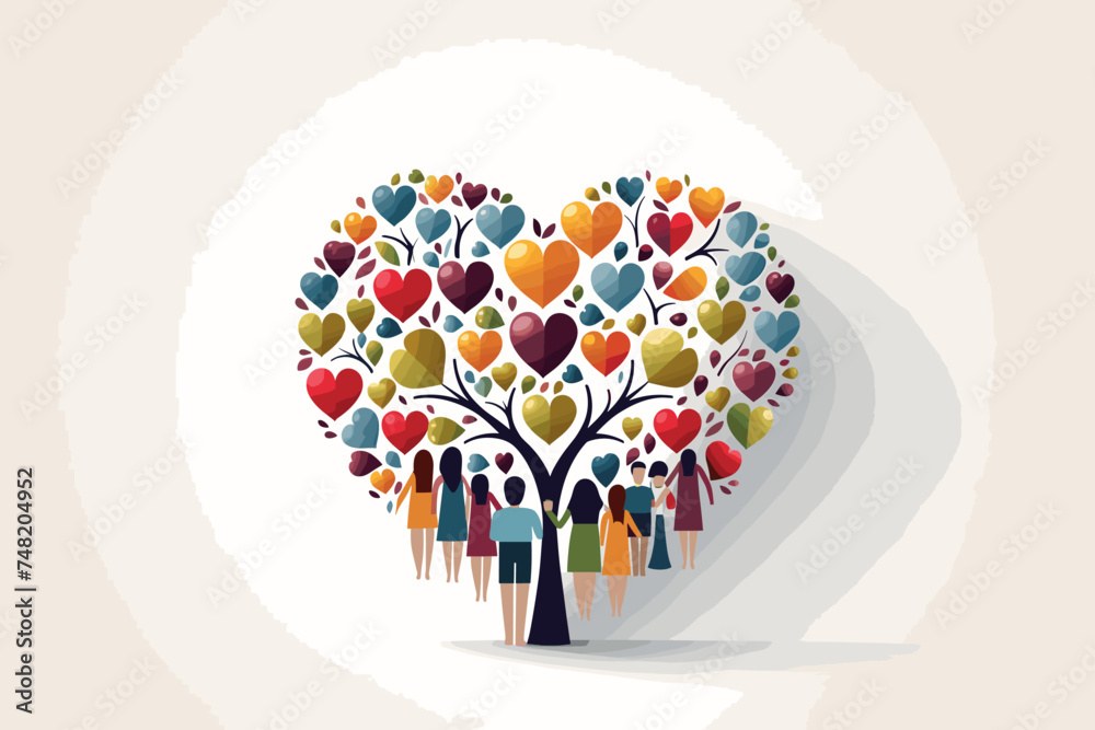 heart or love icons and hand as tree - concept vector. This graphic ...