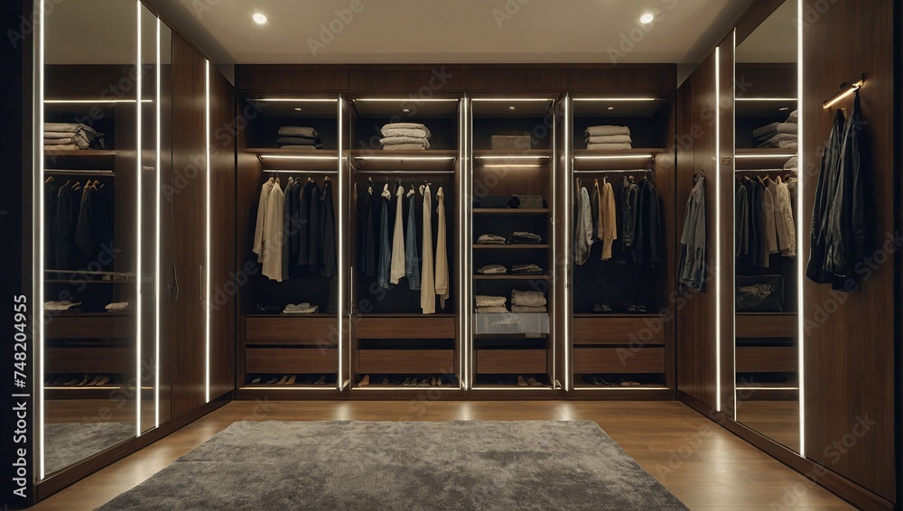 There are shelves, rods, and drawers in this contemporary, minimalist ...