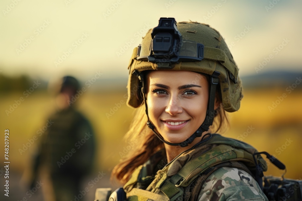Female soldier in uniform. Smiling woman in the army Stock Photo ...