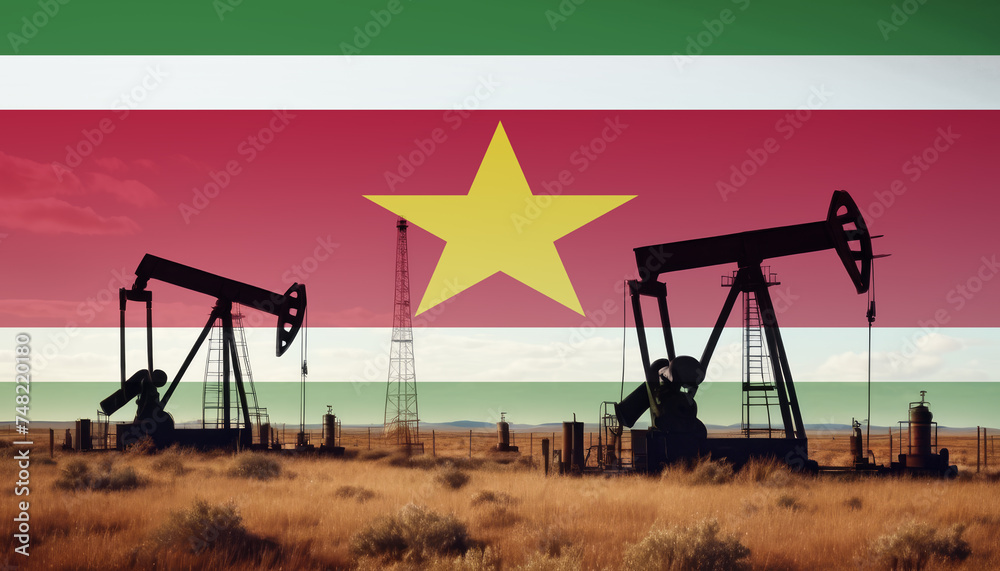 Suriname oil industry .Crude oil and petroleum concept. Suriname flag ...