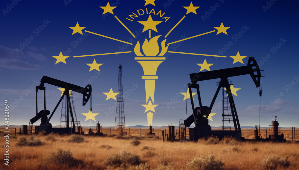 Indiana oil industry .Crude oil and petroleum concept. Indiana flag ...