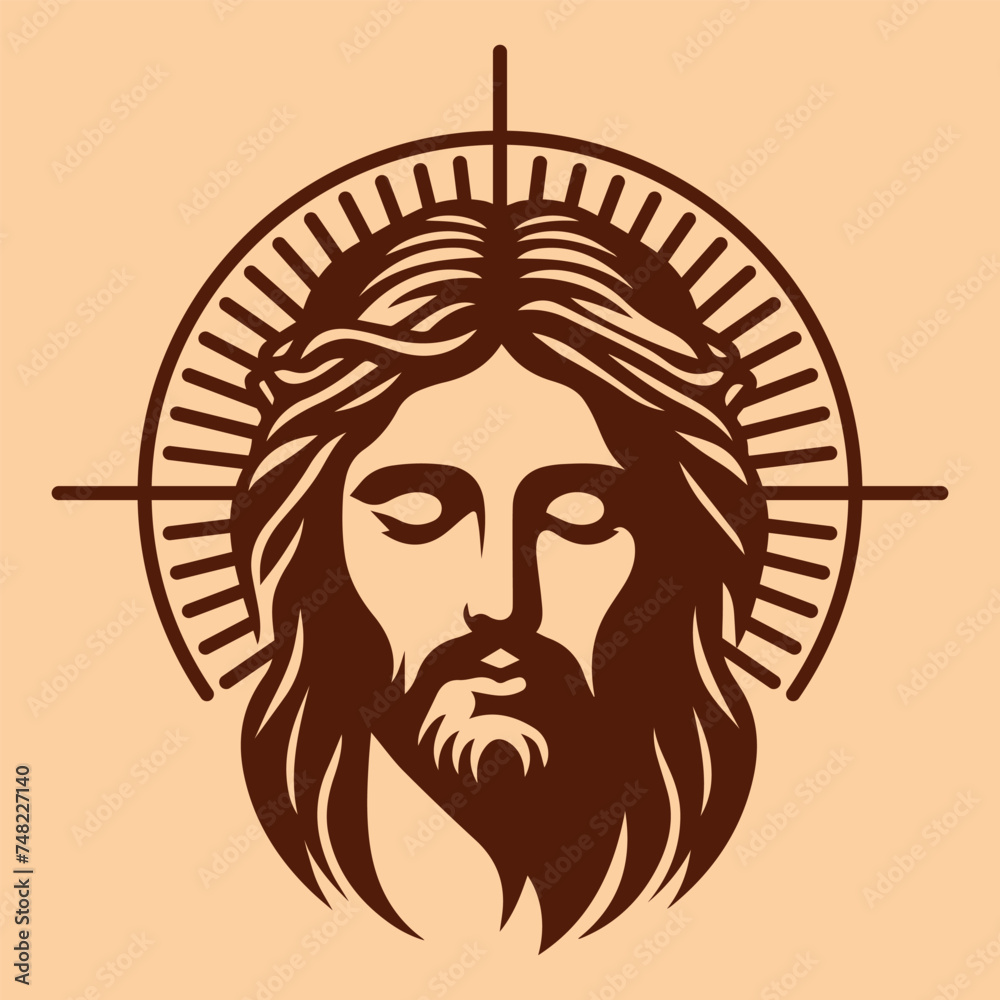 Vetor de dibujo silueta de la cara de jesus estilo logotipo do Stock ...