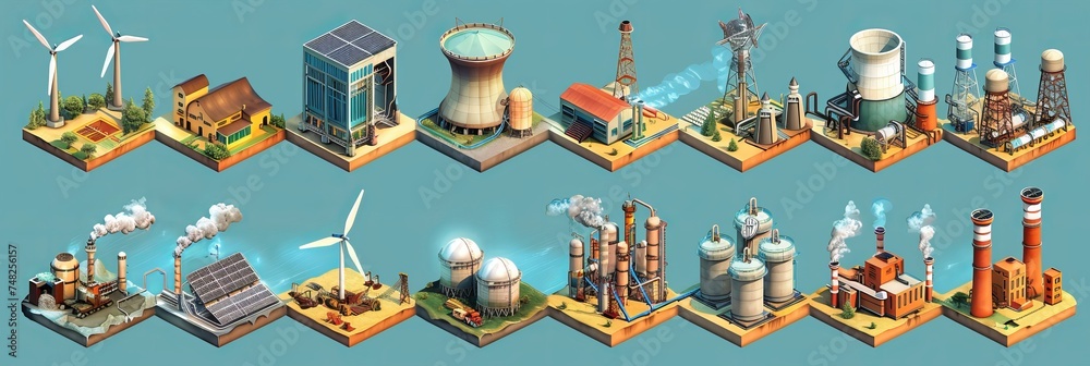 sources of electricity generation. Solar, water, geothermal, wind ...