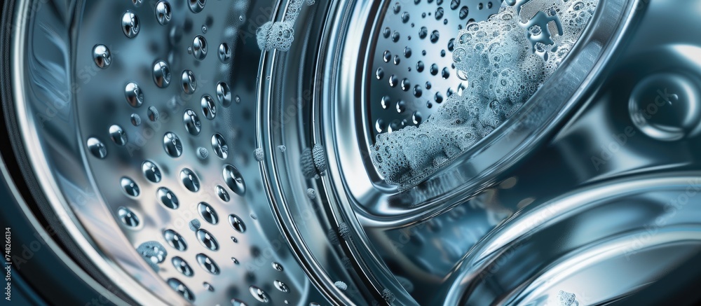 This image shows a close up view of the drum of a contemporary washing ...