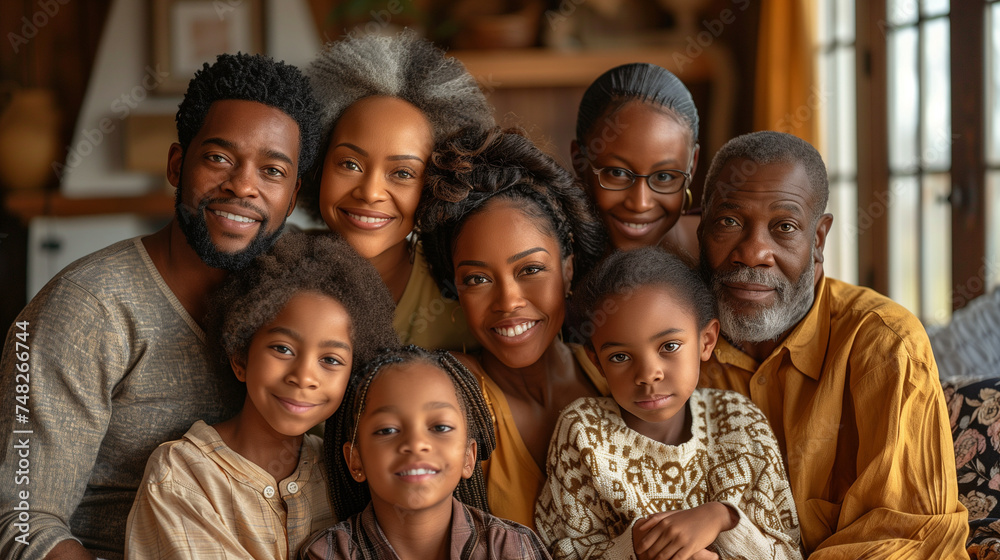 Multi-generational African American family smiling together. Stock ...