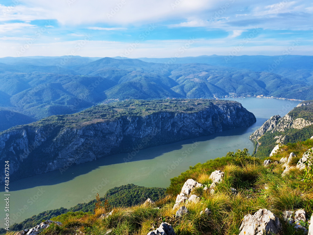 Panoramic landscape view of the Danube view. Photo taken from the west ...