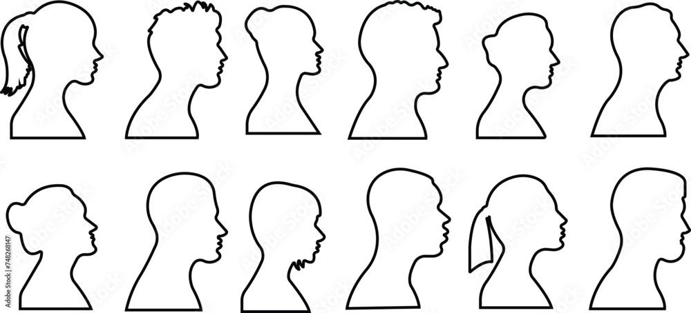 user profile, person icon in line set isolated in transparent ...