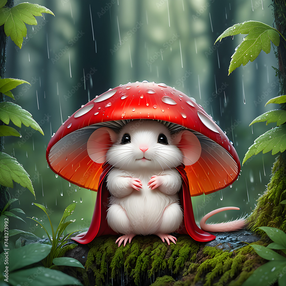 As the rain poured down in the forest, a small cartoon mouse found ...