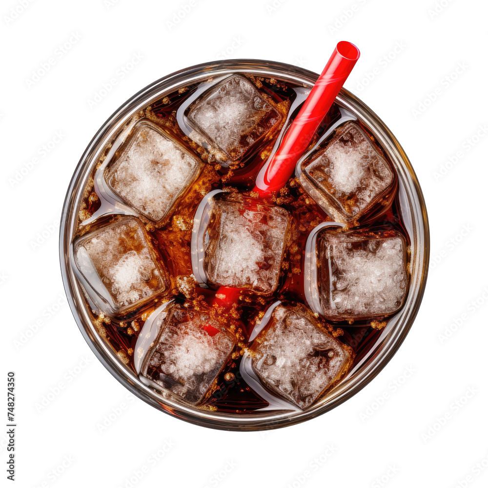 Coke in glass, top view or high angle shot Coca Cola with ice and ...