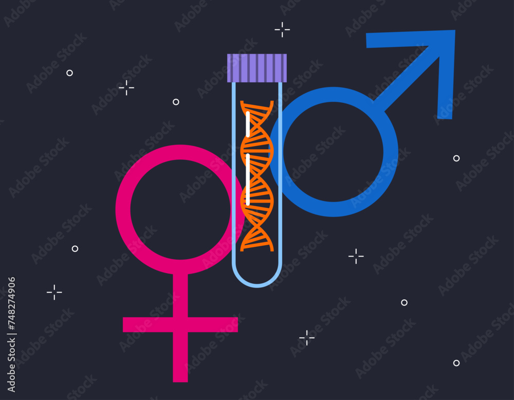Gender symbols of man and woman with dna. DNA helix and abstract human ...