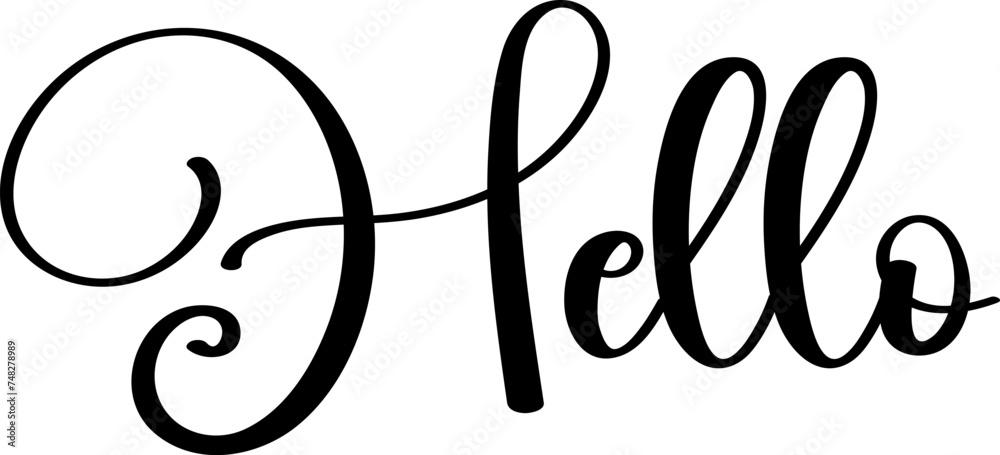 Hello black sign. Hello black calligraphy. Hello black script. Hello ...