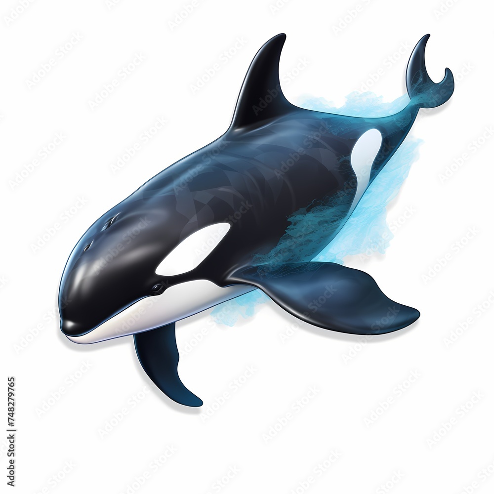 Isolated killer whale orca close mouth right side view on white ...