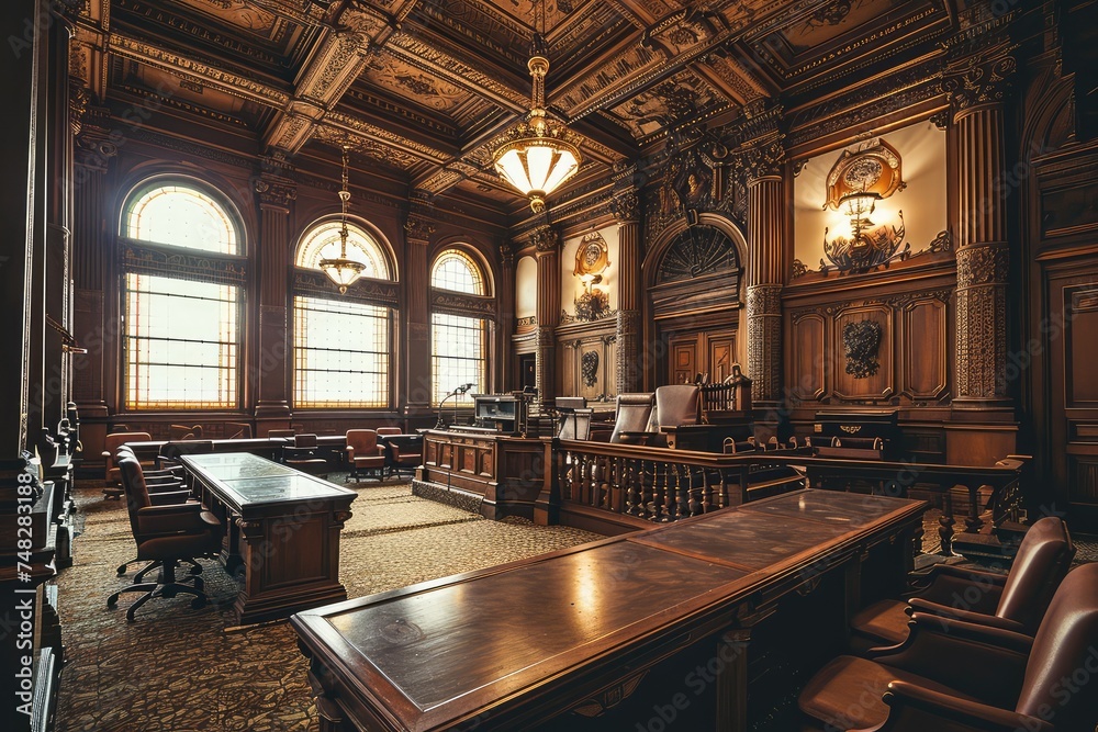 American Courtroom, Empty Courthouse, Supreme Court of Law and Justice ...