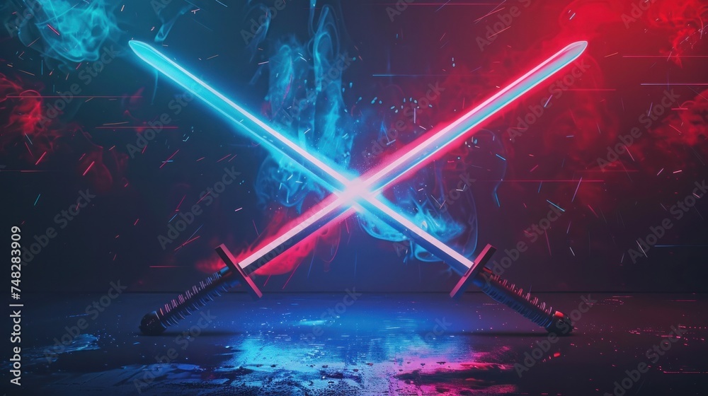 Vector illustration depicting two crossed light swords engaged in a ...