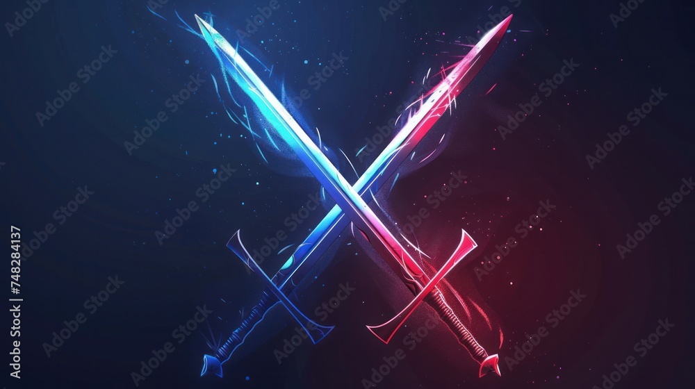 Vector illustration depicting two crossed light swords engaged in a ...