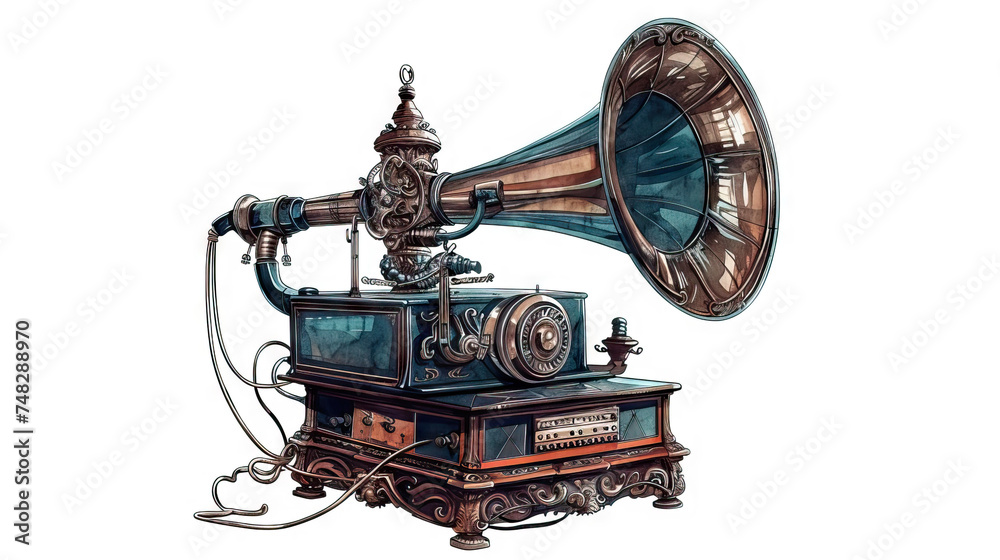 Vintage Phonograph Sketch: A detailed sketch of a vintage phonograph ...