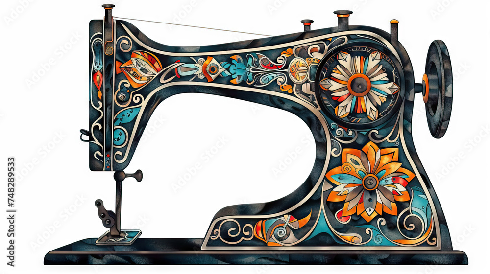 Classic Sewing Machine Drawing: An illustration of a vintage sewing ...