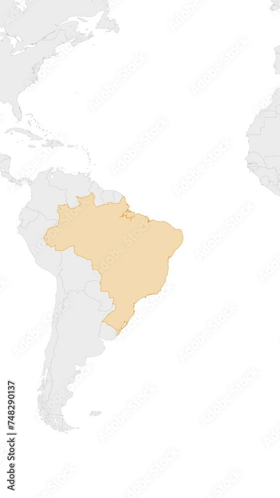 Brazil country map on the world map. Vertical Video Animation of map ...