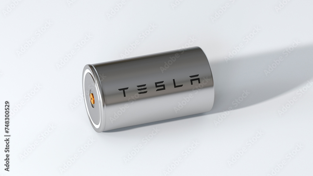 one Lithium-ion 4680 Tesla battery with logo, one High-capacity ...