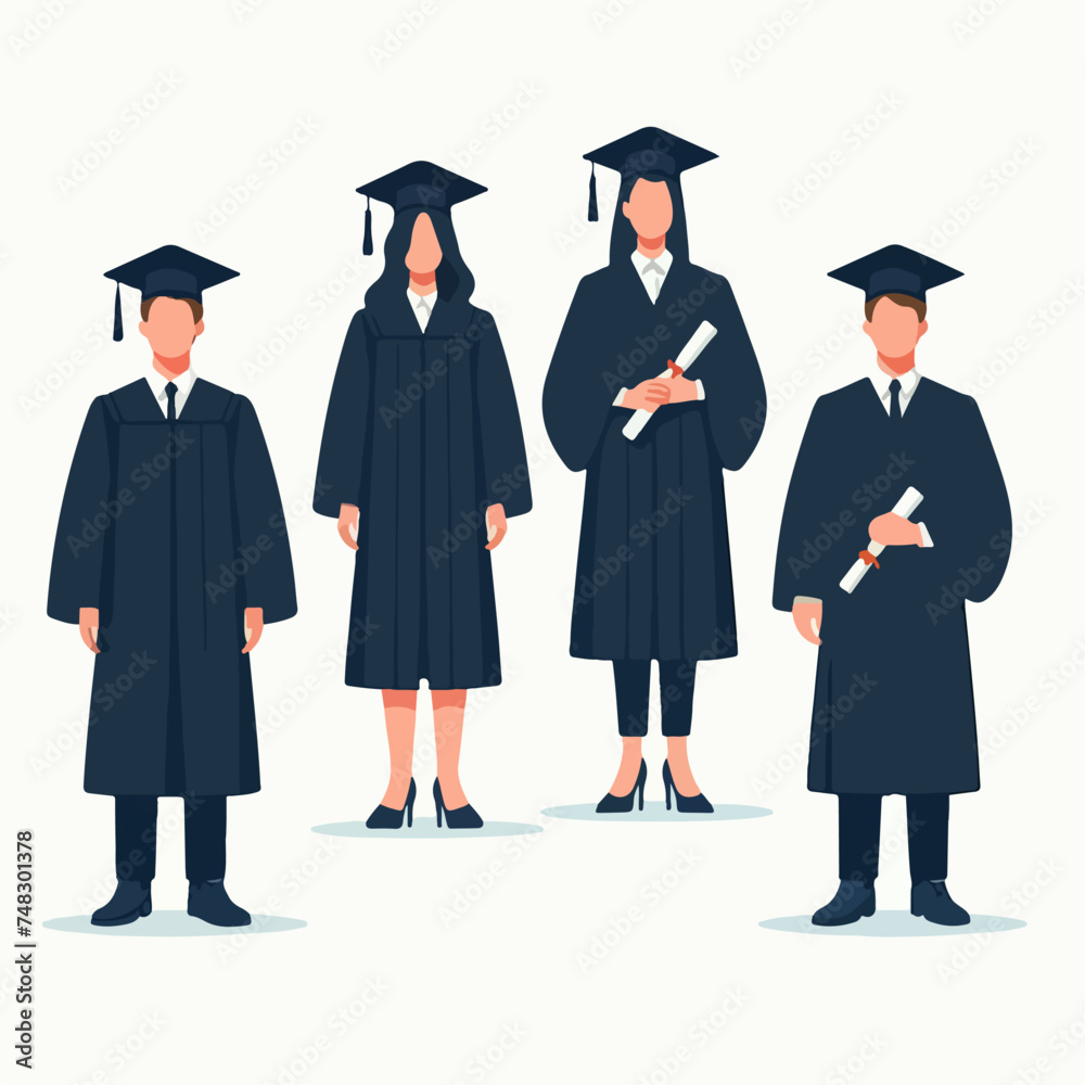 Vector set of graduation people with a simple and minimalist flat ...