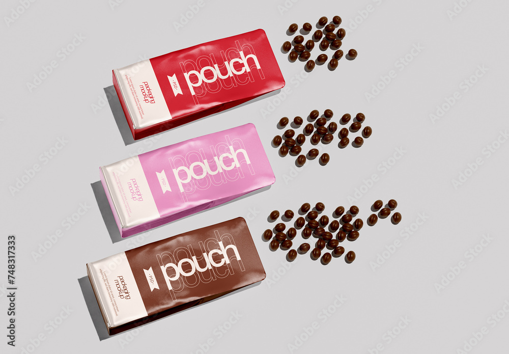 Three Array Coffee Pouch Mockup Stock Template | Adobe Stock