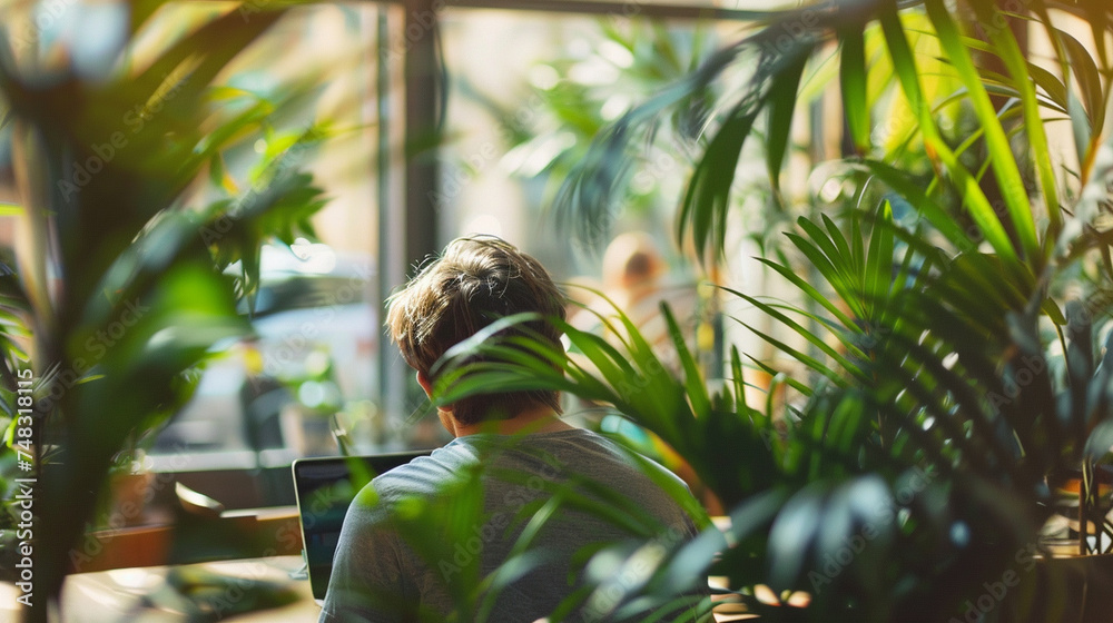 An individual focusing on a creative project in a quiet zone of a ...