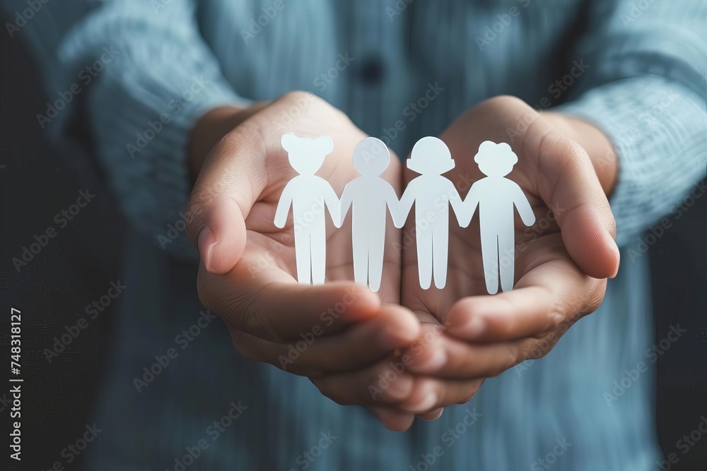 Supportive concept Hands together holding a paper family Symbolizing ...