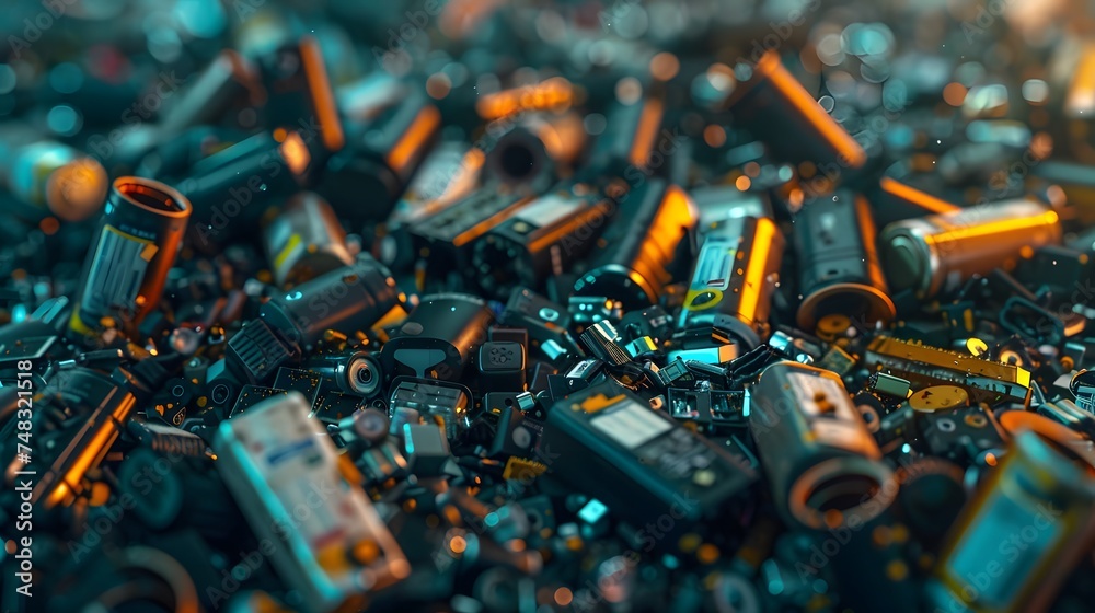 Waste full of battery, recycling, E-waste heap from discarded laptop ...