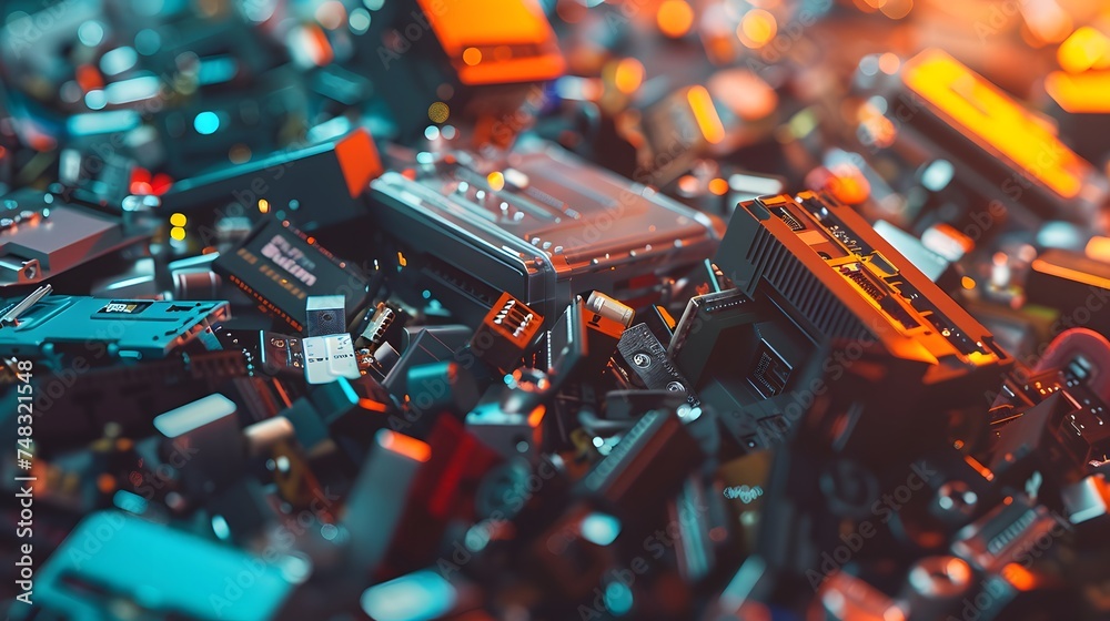 Waste full of battery, recycling, E-waste heap from discarded laptop ...