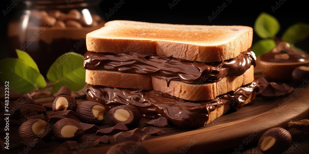 Chocolate Cream Toast , Hazelnut Cream on Toasted Bread, Cocoa Spread ...