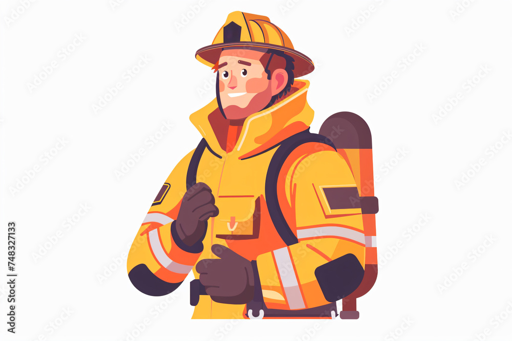Firefighter cartoon character isolated on white. Digital flat ...