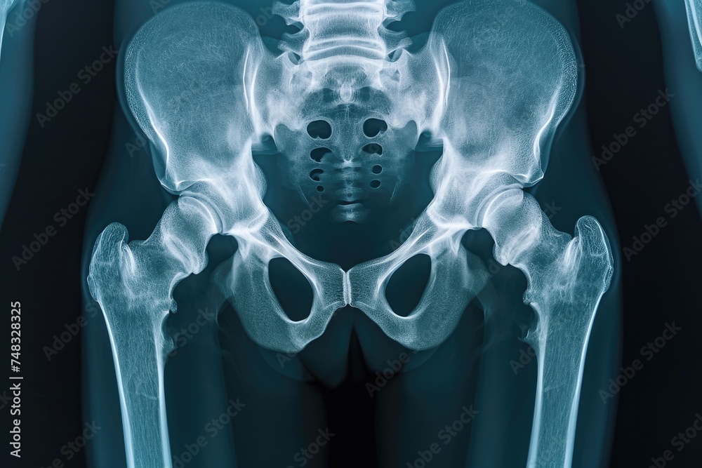 This x-ray image provides a clear view of a knee joint with a visible ...