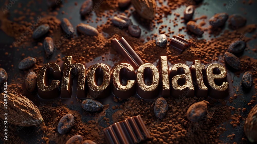 A "Chocolate" text expertly carved into a delicious work of culinary ...