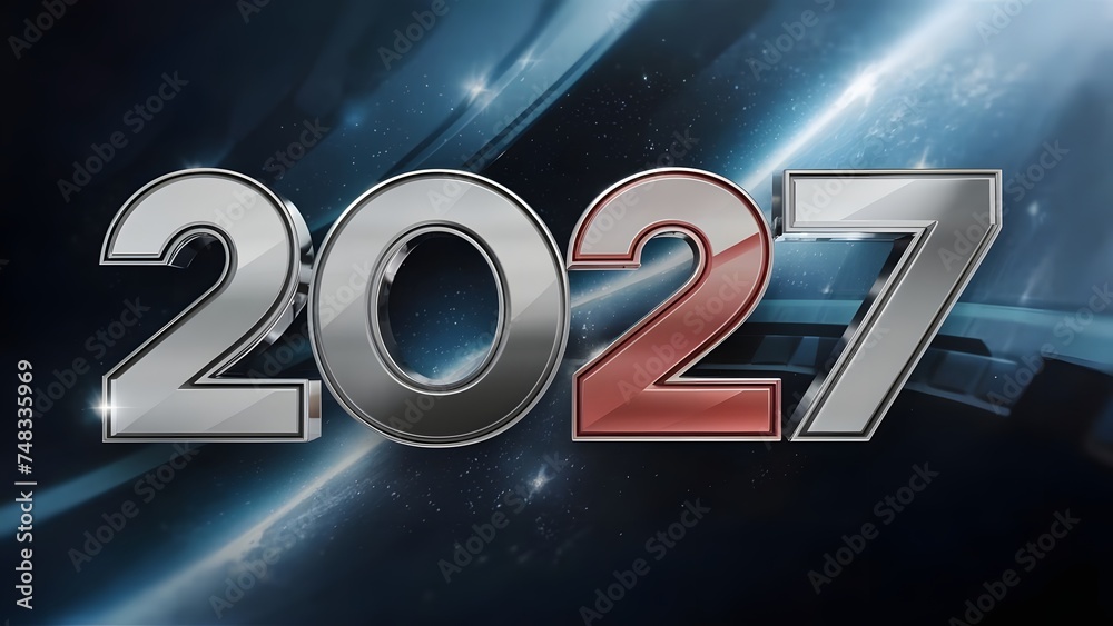 A futuristic and sleek graphic design featuring the number "2027" in ...