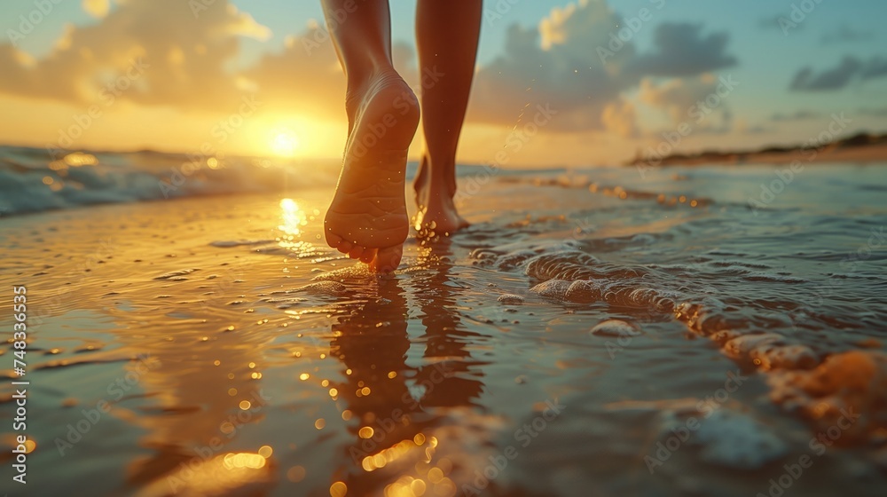 A close-up shot of a woman's feet tapping to the rhythm of the music ...
