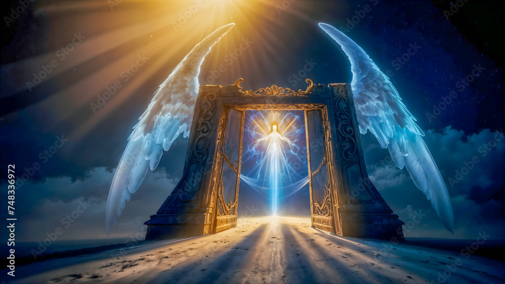 image created using generative AI tools of heaven's gates with an angel ...