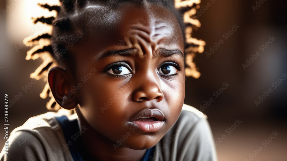 Sad african american kid girl on blurred abstract background. Portrait ...