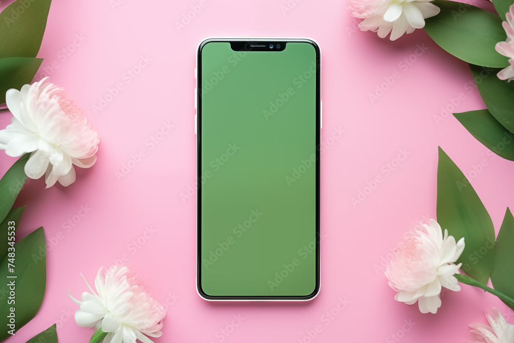 Green screen chromakey smartphone on spring background for spring ...