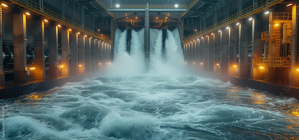 Workers are photographed inside a hydroelectric power plant, overseeing ...
