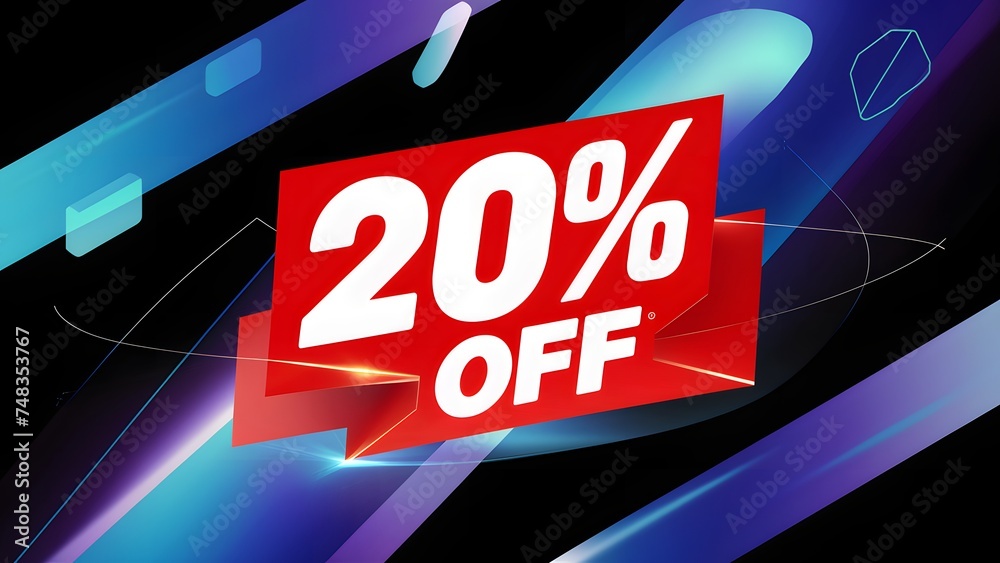 sleek, modern graphic design with a bold, 20% off discount banner in ...
