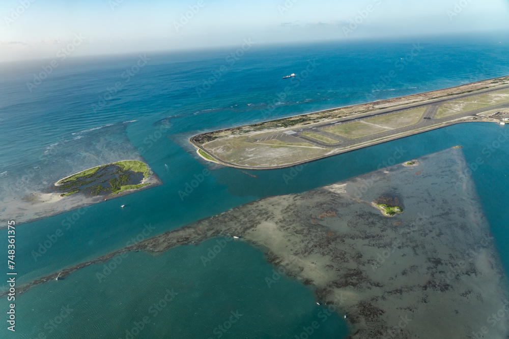 Daniel K. Inouye International Airport runway . Aerial photography of ...