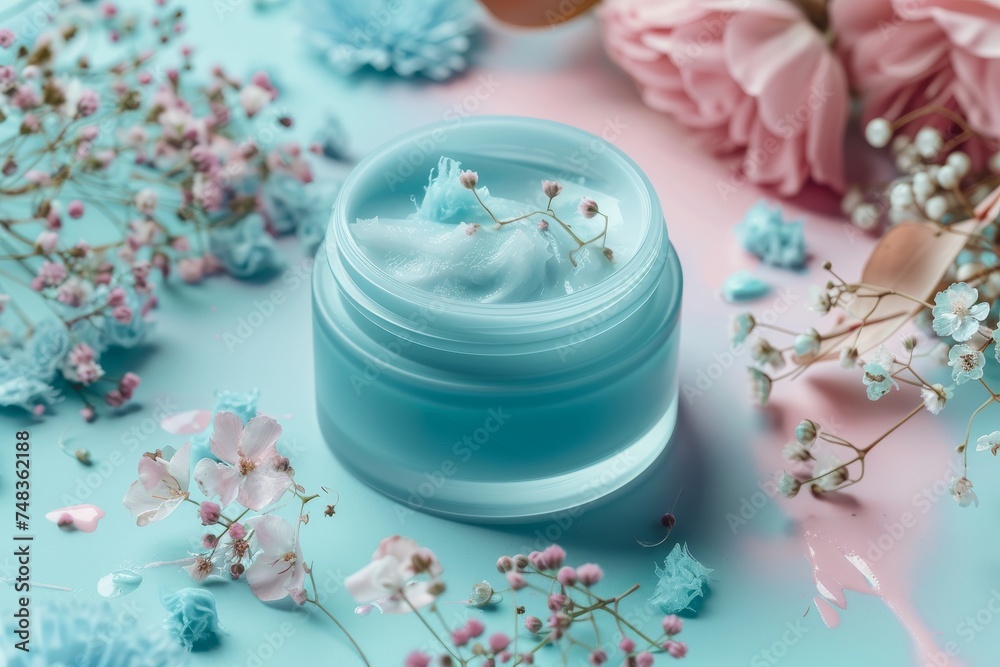 Facial portrait skin care cream. Skincare treatment products: coconut ...