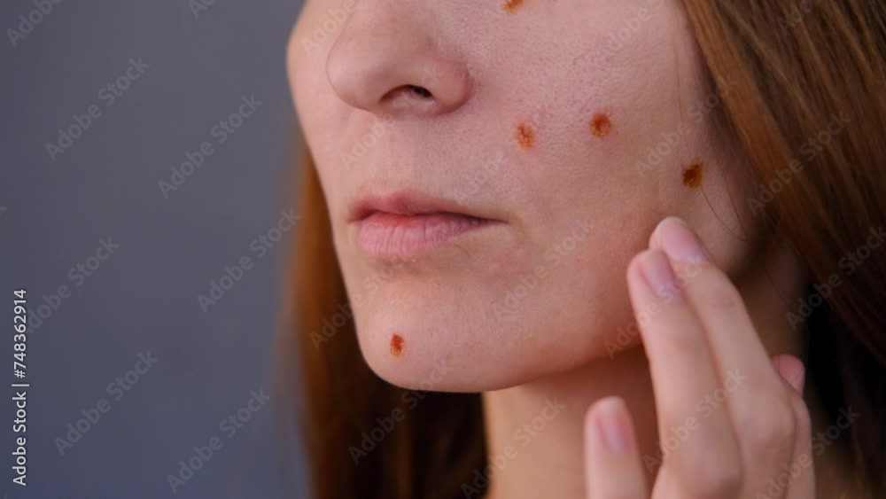 Woman with burns on her face after removing moles cosmetic aesthetic ...